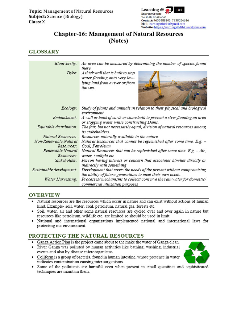 Management of Natural Resources Notes | PDF | Coal | Resource