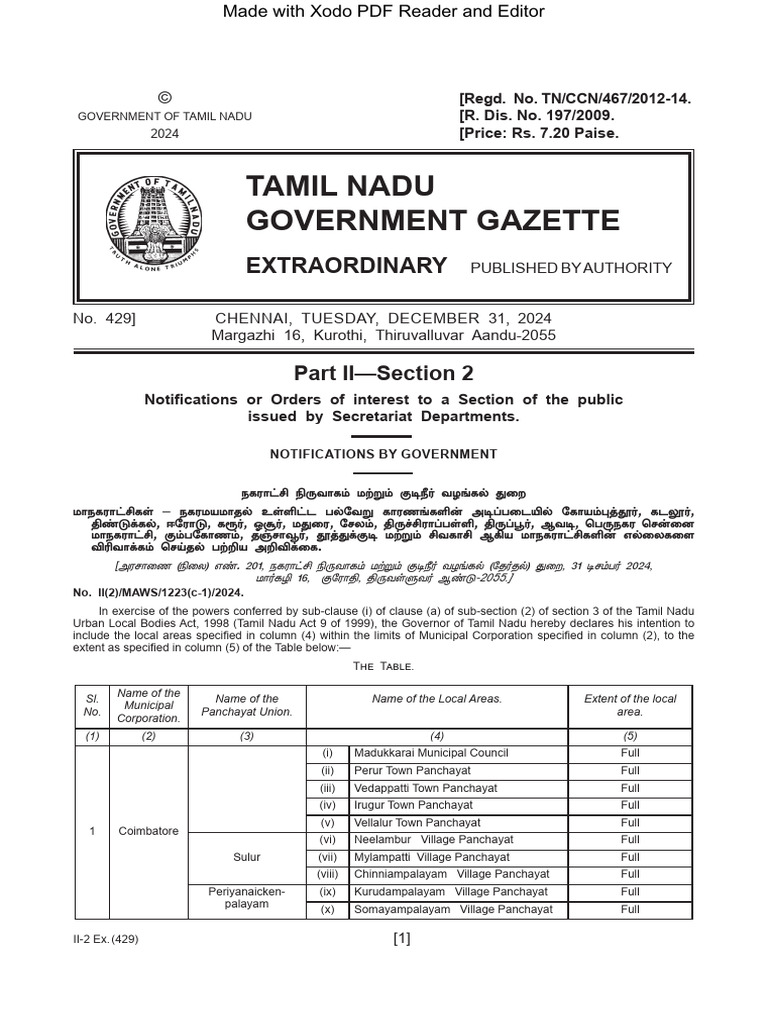 Tamil Nadu Municipal Expansion Notifications | PDF | Government | South ...