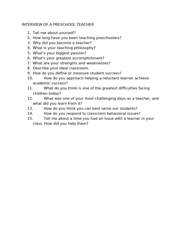 Insights from a Preschool Teacher Interview | PDF