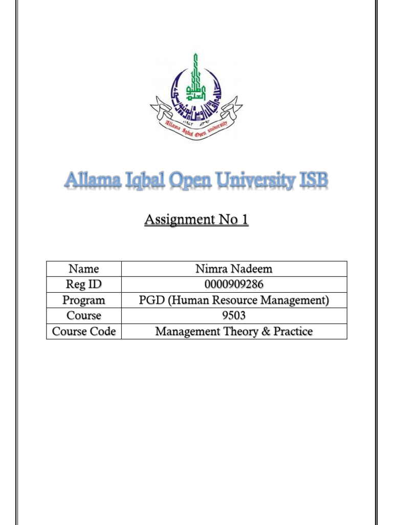 Aiou 9503 Pdf Organizational Structure Leadership