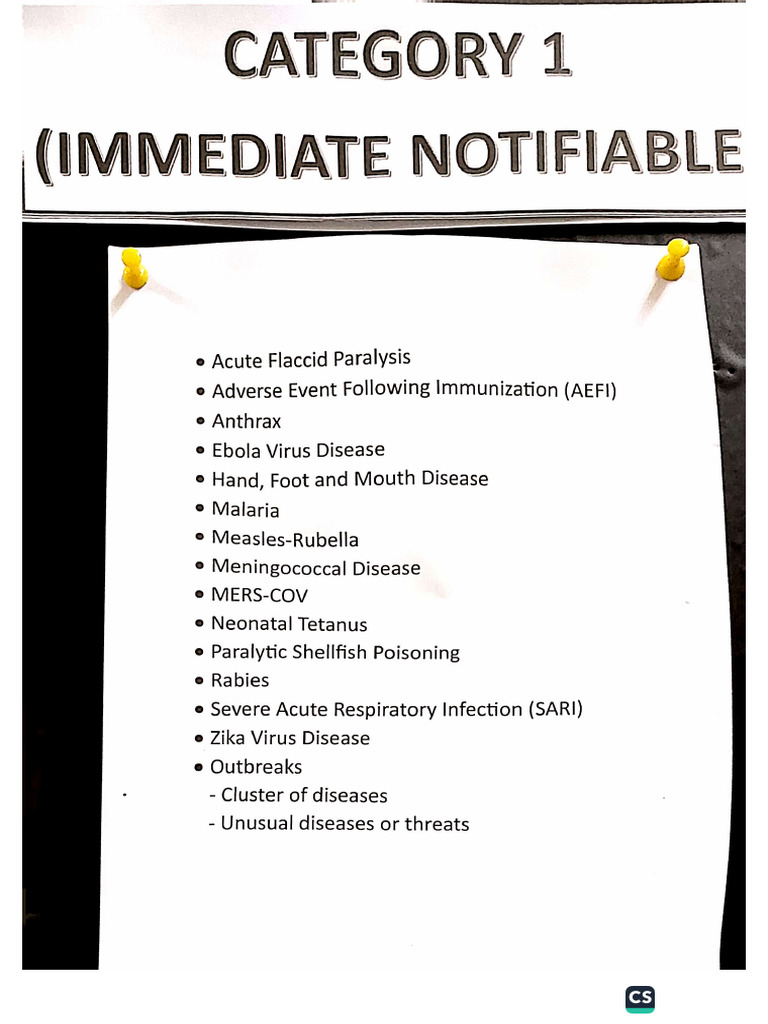 Notifiable Diseases (Cat 1 and 2) | PDF