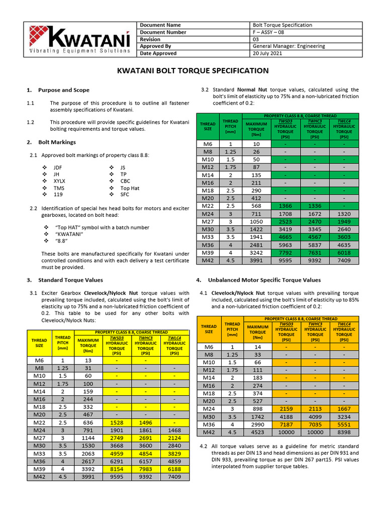 F - ASSY - 08 R03 - Bolt Torque Specification | PDF | Screw | Nut ...