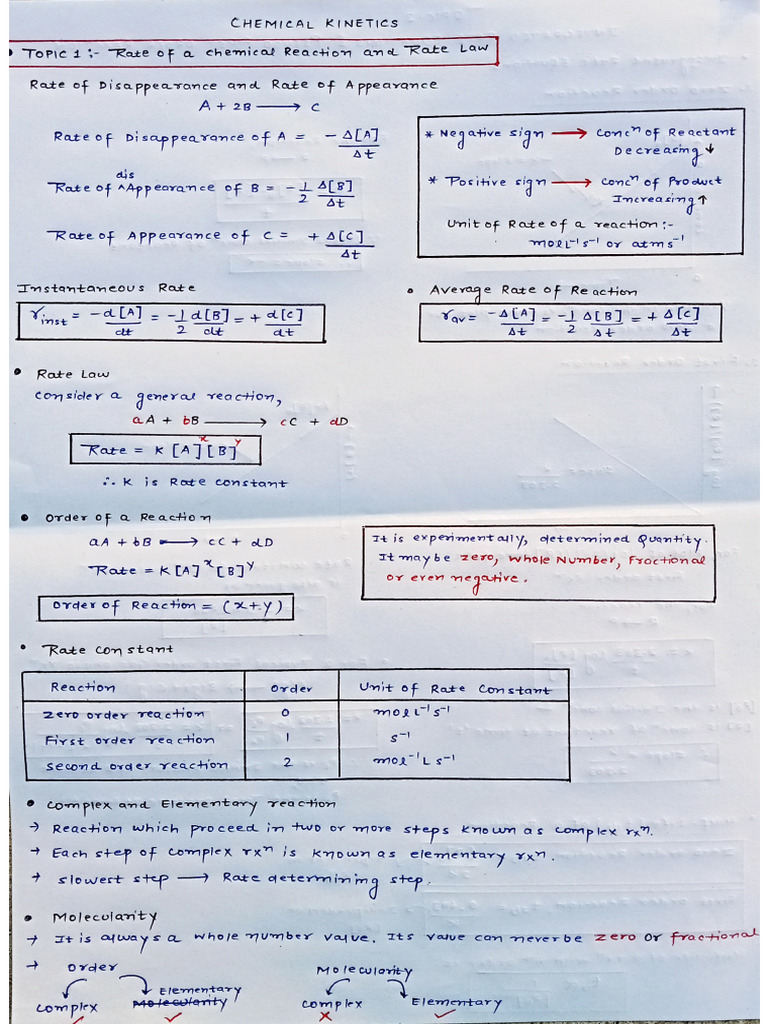 Chemical kinetics Formula sheet | PDF