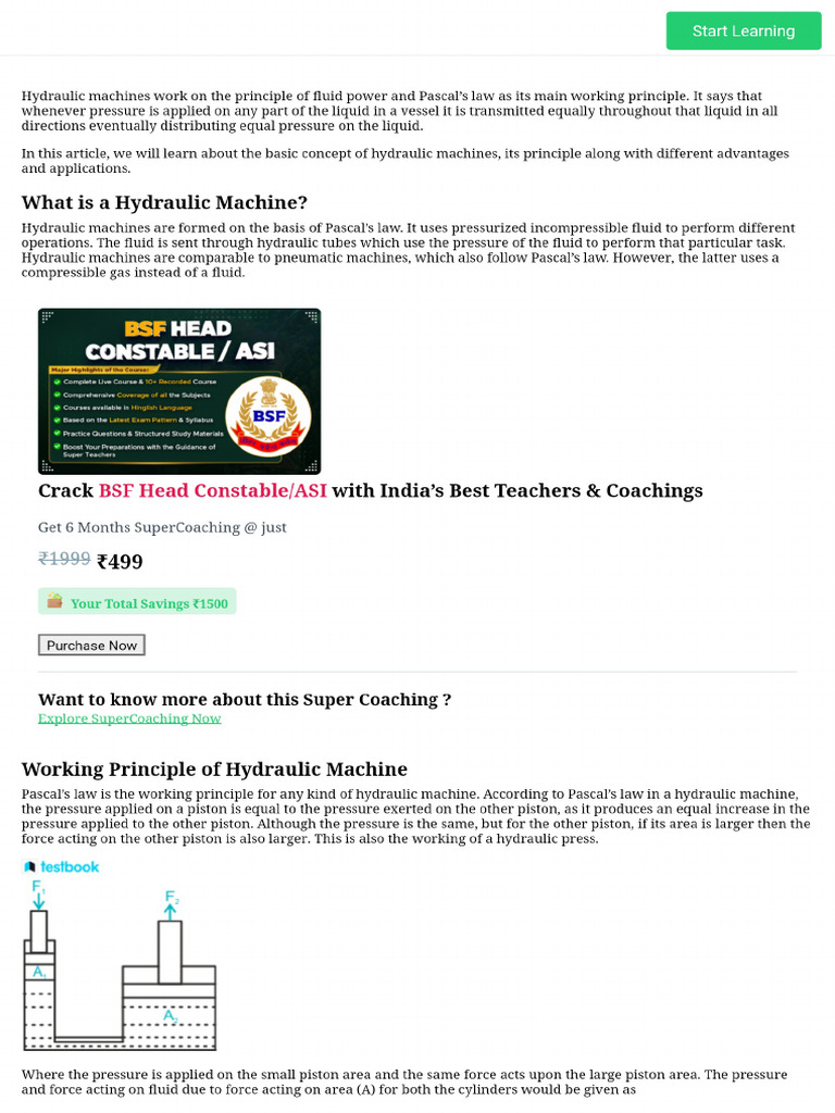 Hydraulic Machines - Uses, Applications, Types and Advantages | PDF