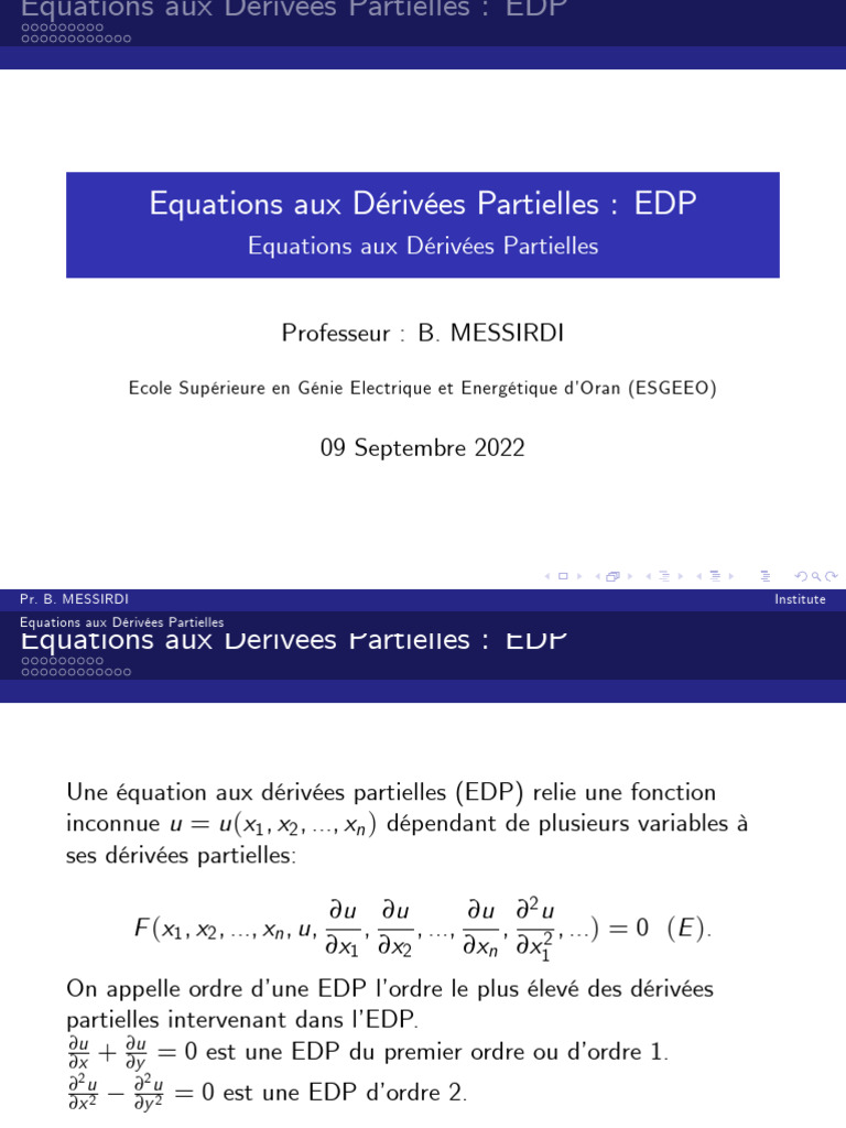 Introduction aux Équations aux Dérivées Partielles | PDF | Équation aux ...