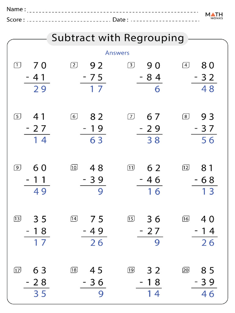 2nd Grade Subtraction With Regrouping Worksheet | PDF