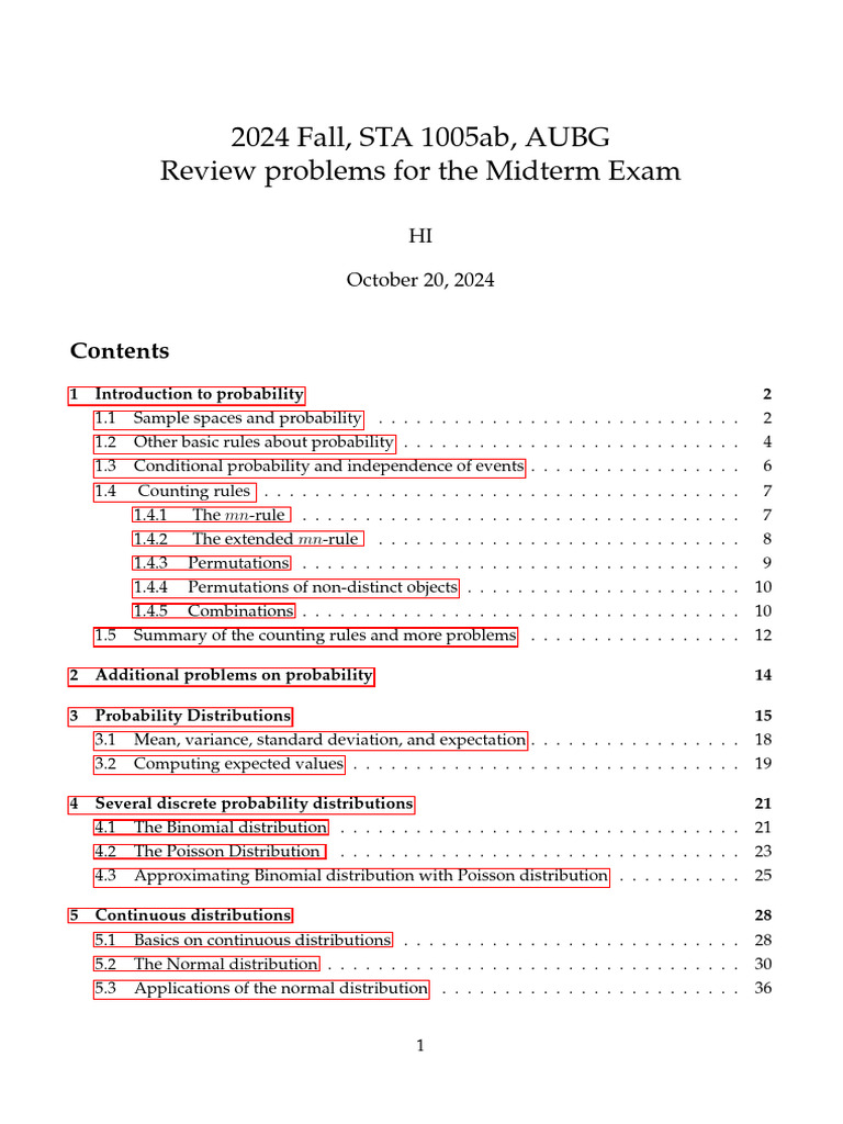 STATISTICS Review_problems_for_the_Midterm_Exam | PDF | Probability Distribution | Random Variable