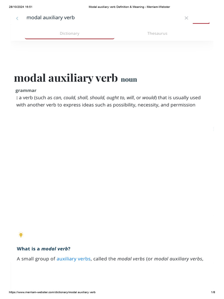 Modal auxiliary verb Definition & Meaning - Merriam-Webster | PDF ...