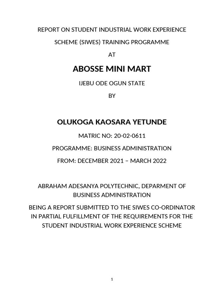 Abosse Mini Supermarket Office Assistant | PDF | Experience | Mentorship