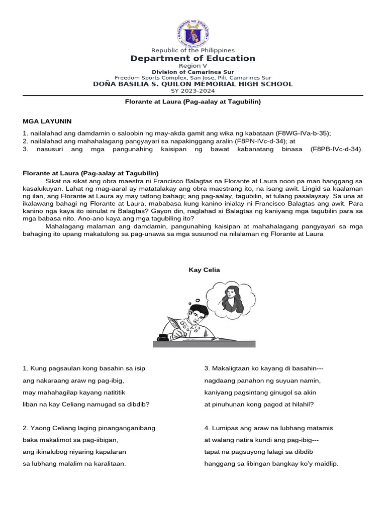 Florante at Laura (Pagalalay at Tagubilin) | PDF