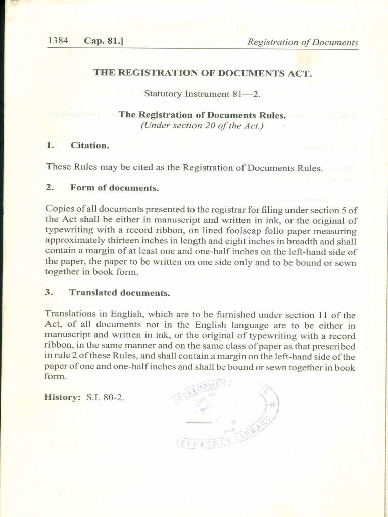 The Registration of Documents Rules SI 81-2. | PDF