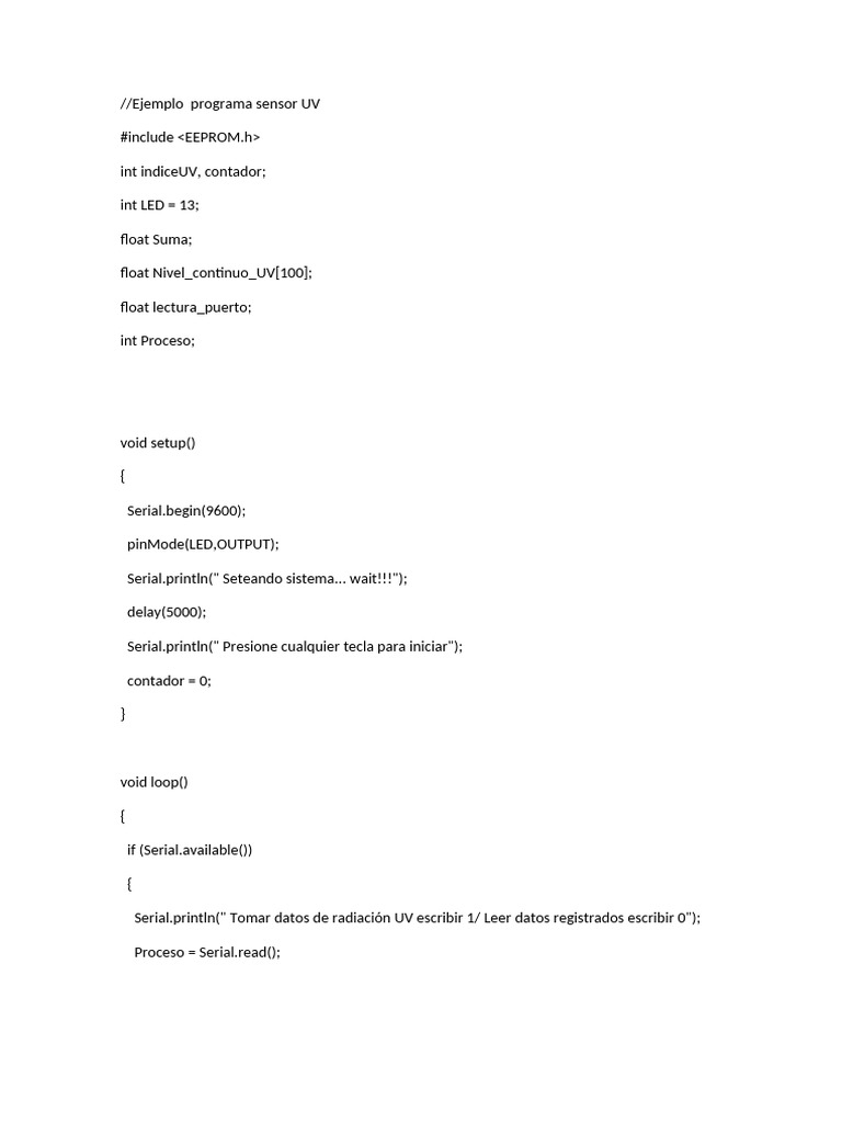 Ejemplo Programa Sensor UV | PDF