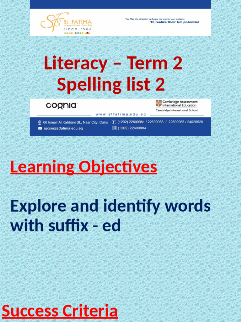 Suffix -ed Spelling List for Term 2 | PDF