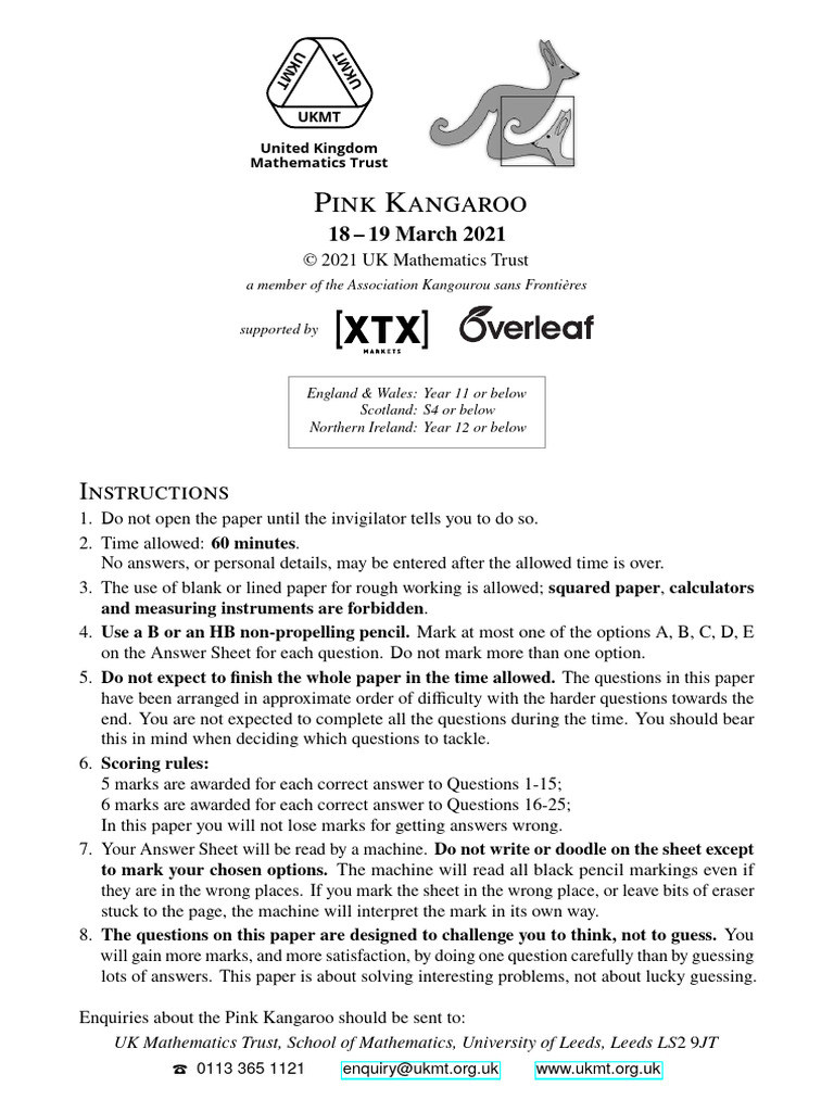 Pink-Kangaroo-2021-Paper | PDF | Area | Mathematics