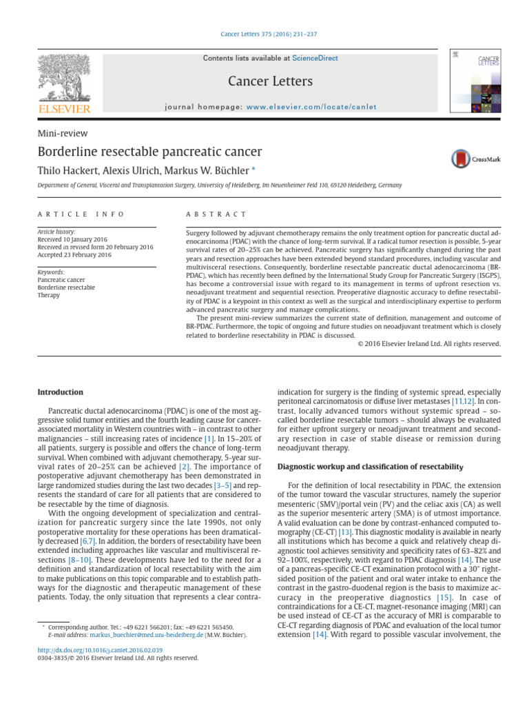 Borderline Resectable Pancreatic Cancer | PDF | Pancreatic Cancer | Surgery
