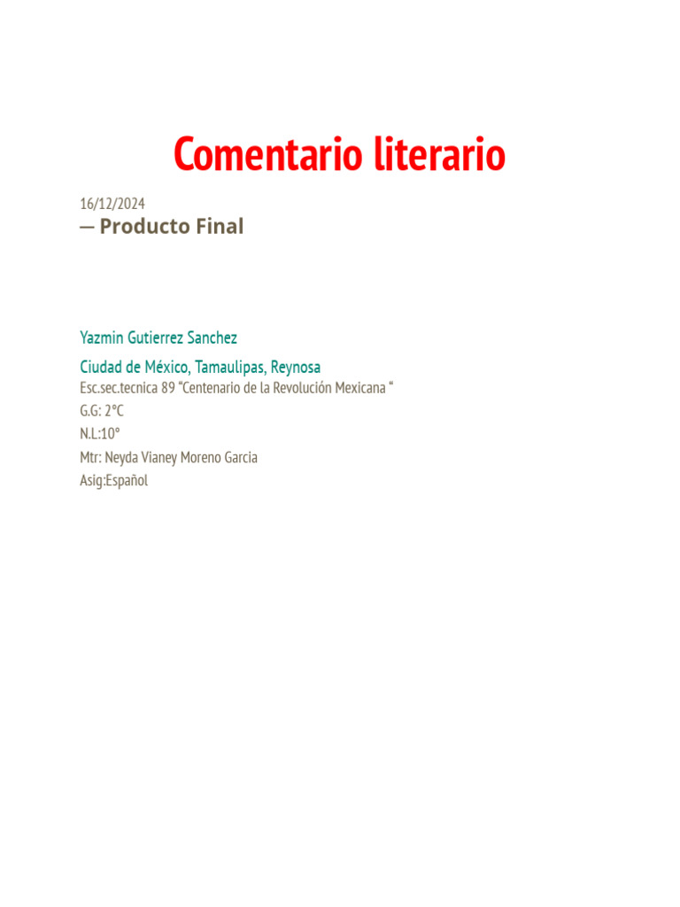 Comentario literario | PDF