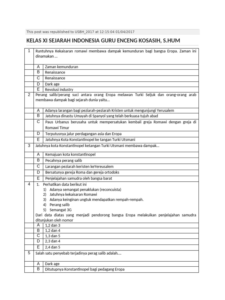 Template Soal-Kelas - Nama Mapel - Nama Guru | PDF