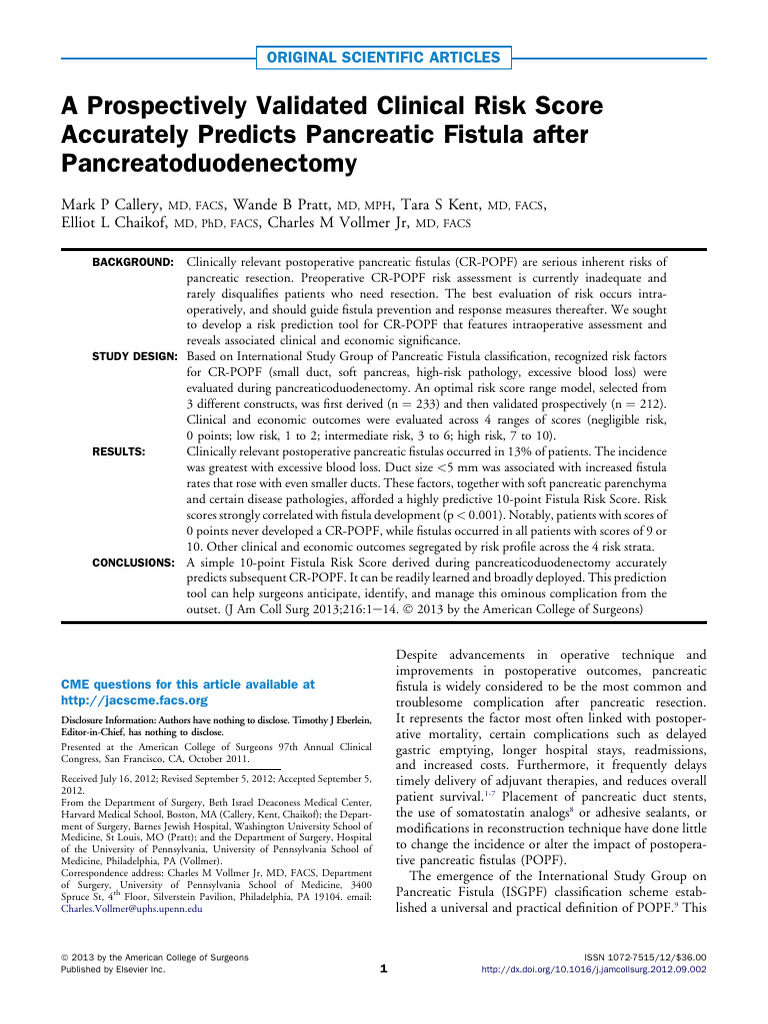 Pancreatic Fistula Riskfactors | PDF | Pancreas | Causes Of Death