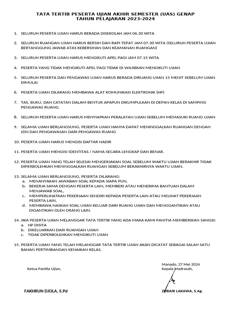 Tata Tertib Peserta Ujian | PDF