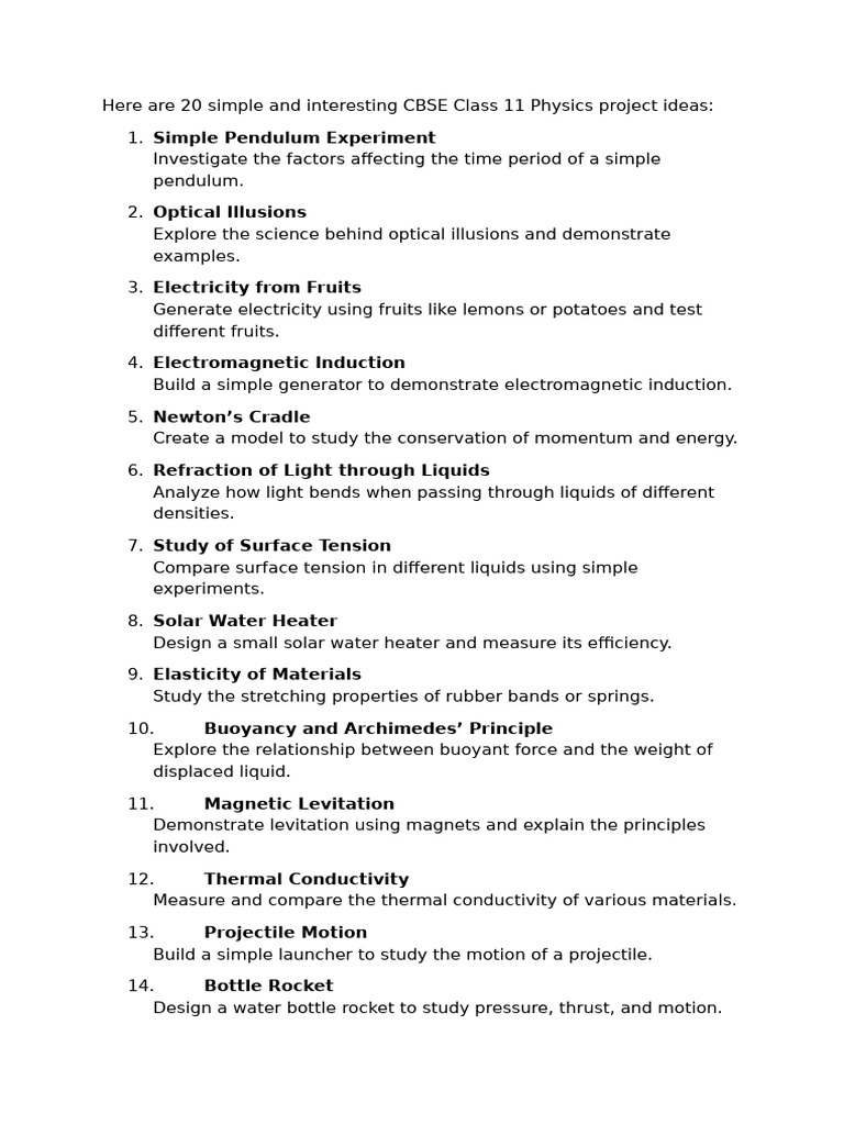 Here Are 20 Simple and Interesting CBSE Class 11 Physics Project Ideas ...
