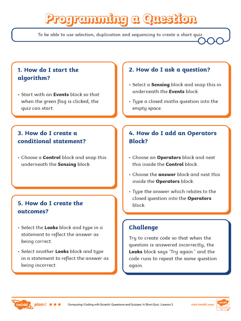 Programming a Question Activity Sheet - 3 Star | PDF | Quiz | Computer Programming