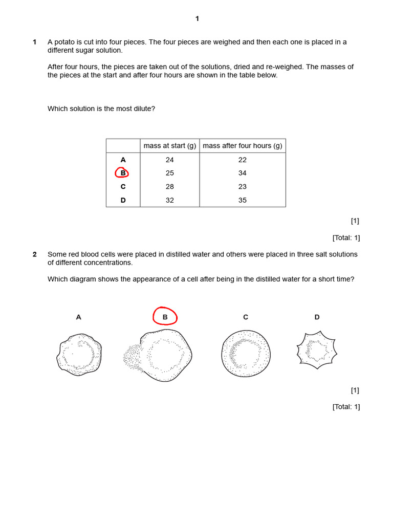 Osmosis exam questions | PDF | Osmosis | Cell Biology Osmosis exam questions | PDF | Osmosis | Cell Biology