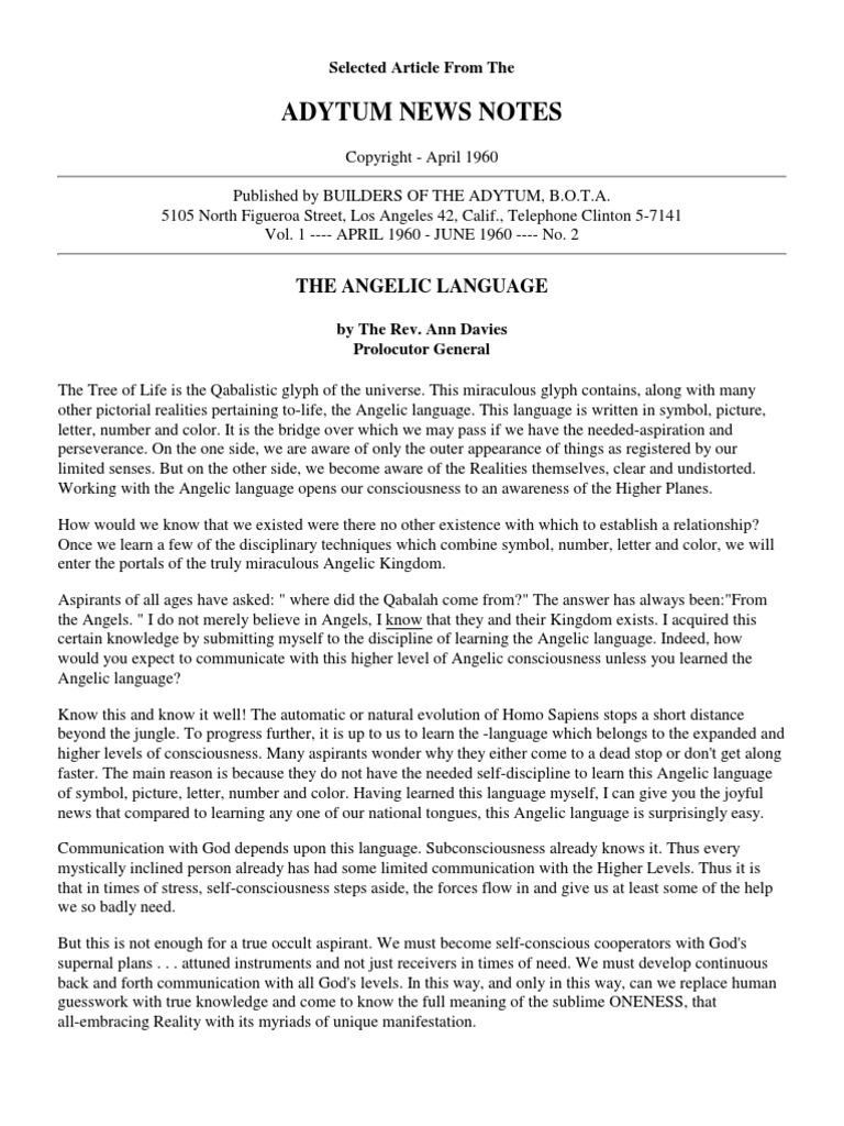 Angelic Language | PDF | Hermetic Qabalah | Religious Belief And Doctrine