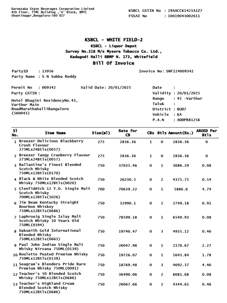 Bill of Invoice - 2025-01-20T154909.276 | PDF | Whisky | Scotch Whisky