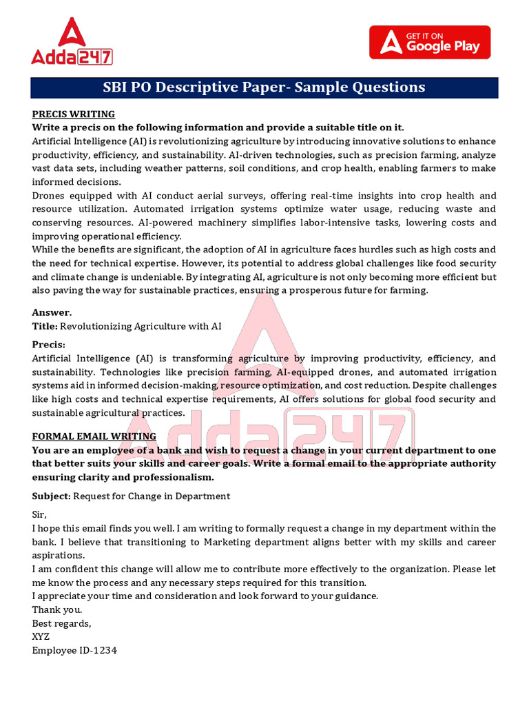SBI PO Descriptive Paper Guide | PDF | Agriculture | Artificial ...