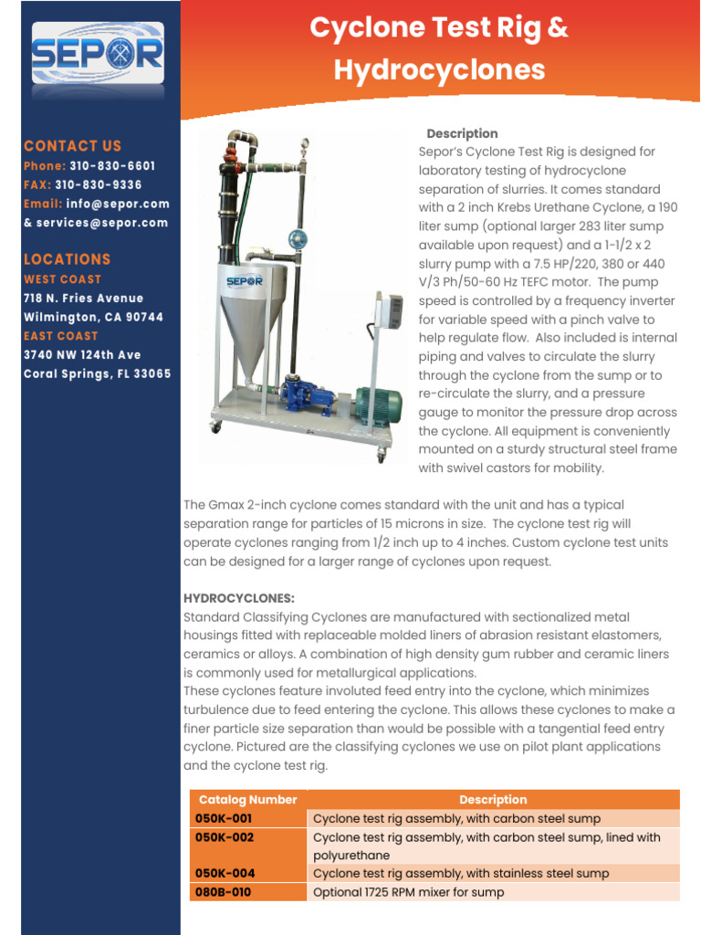Cyclone Test Rig Hydrocyclones | PDF | Steel | Polyurethane