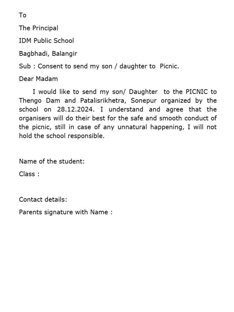 Consent For Picnic - 28.12.2024 | PDF