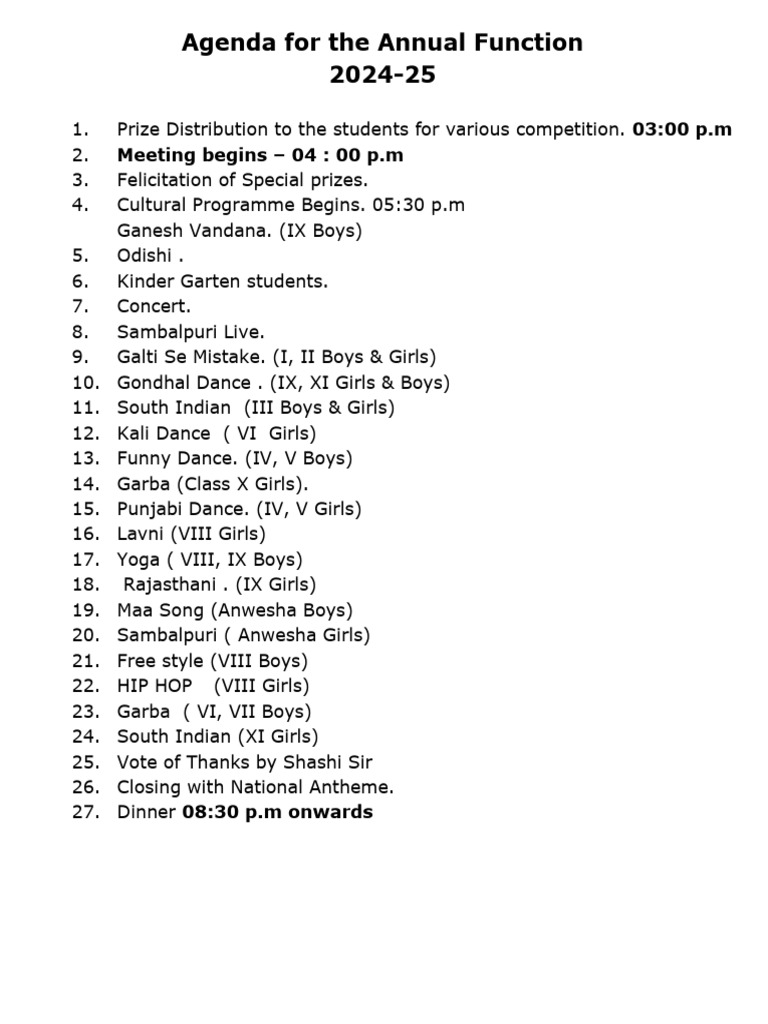 Agenda For The Annual Function - Parent | PDF