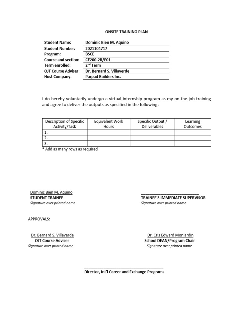 5. Onsite Training Plan Aquino | PDF