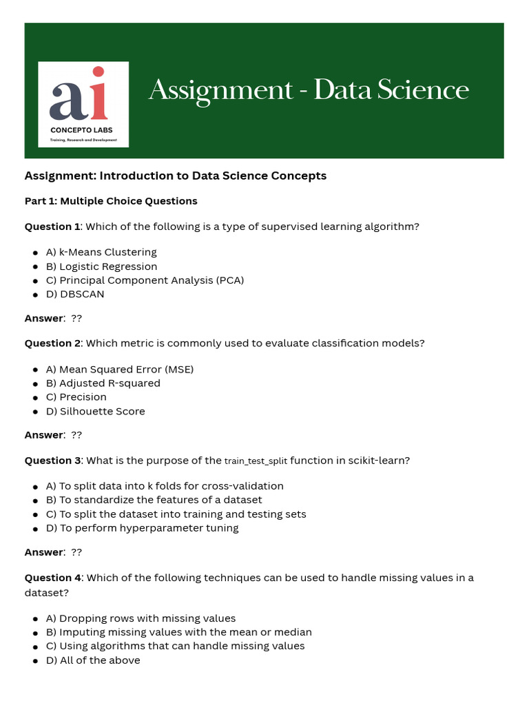 Assignment - Data Science Concepts | PDF | Cross Validation (Statistics) | Regression Analysis