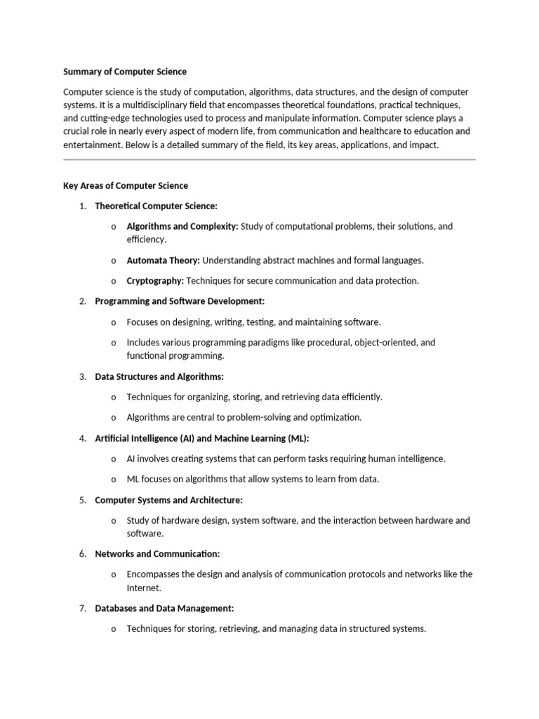 Summary of Computer Science | PDF | Computer Science | Computer Programming