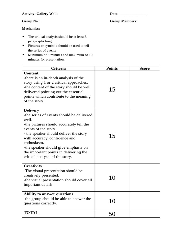 Gallery Walk Activity Guidelines | PDF