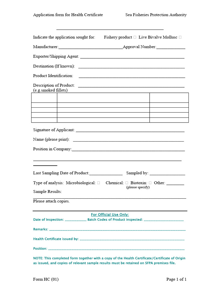Health Certificate Application Form | PDF