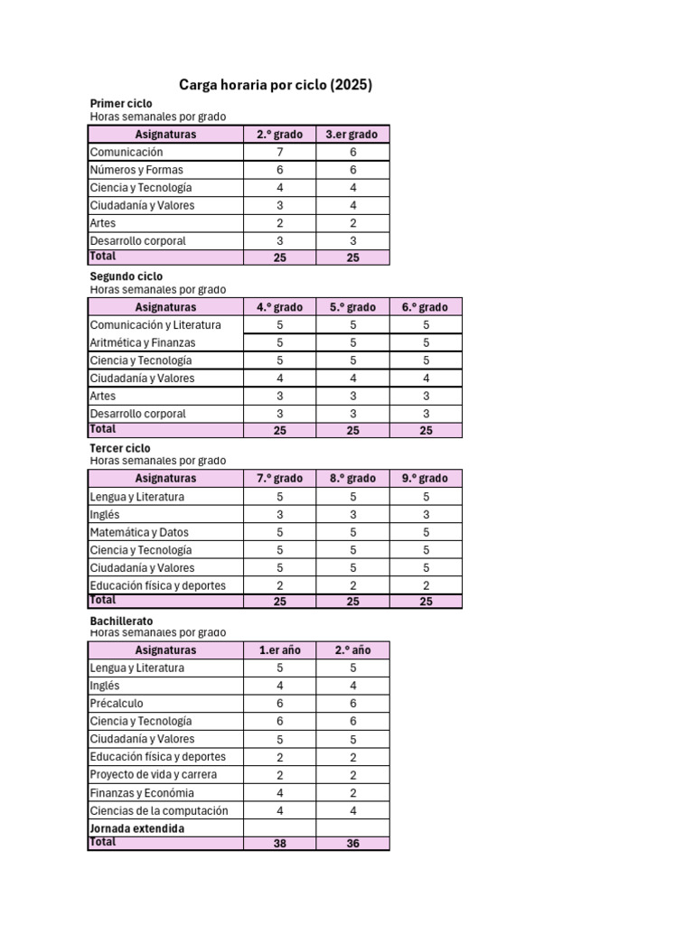 Carga Horaria Por Ciclos - 250116 - 174804 | PDF