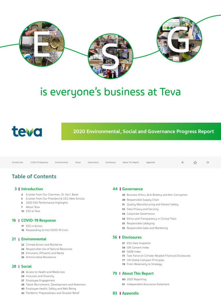 Teva Es G Progress Report 2020 | PDF | Sustainability | Climate Change Mitigation