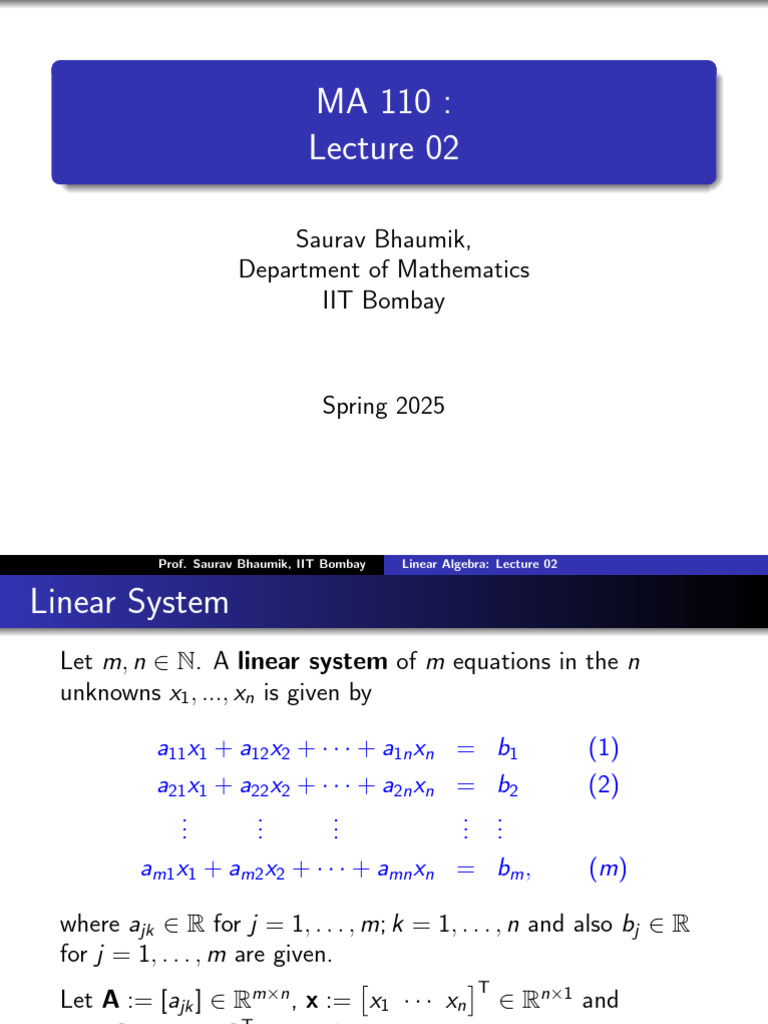 Lecture2 D3 Pdf System Of Linear Equations Matrix Mathematics