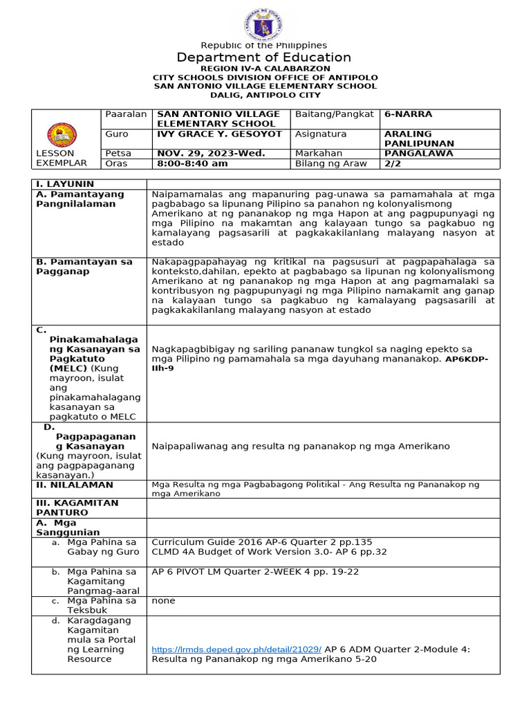 Co Lesson Plan Ap 6 | PDF