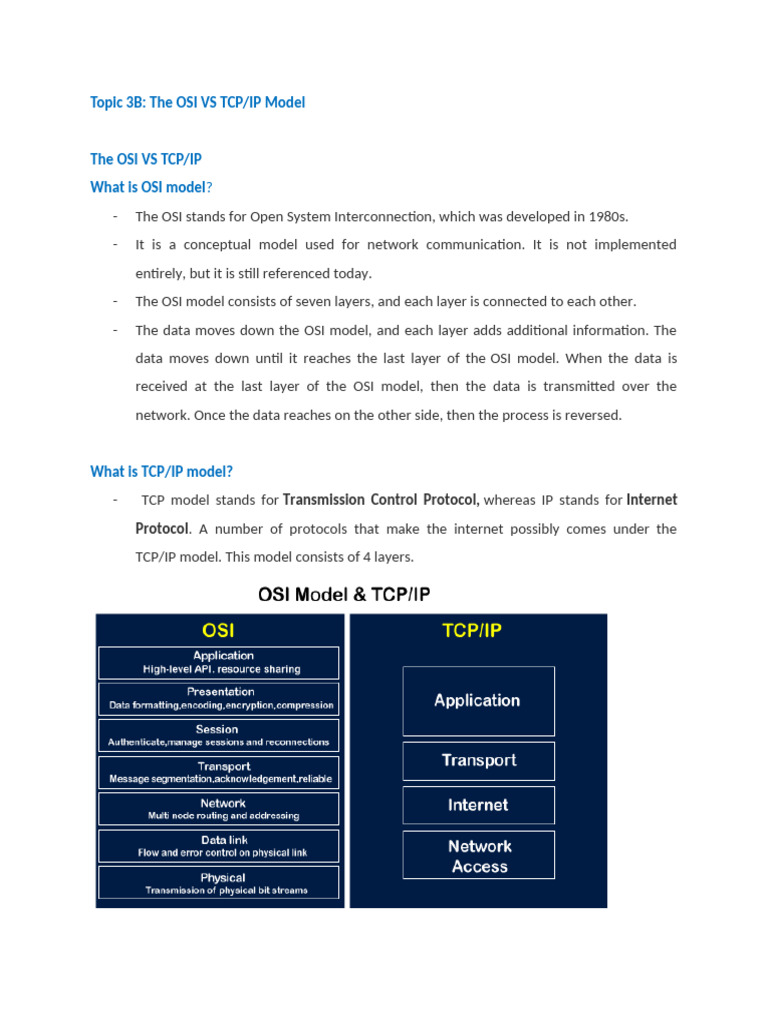 Topic 3B The OSI VS TCP IP Model | PDF | Osi Model | Internet Protocol Suite