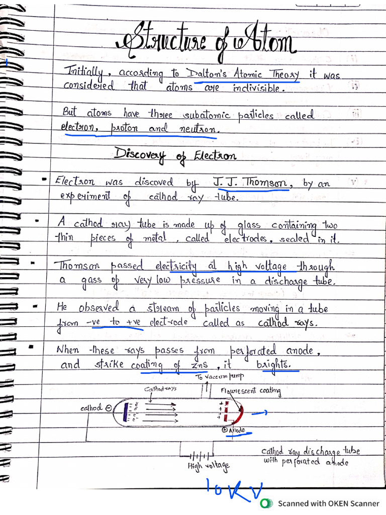 Structure of Atom Handwritten Notes | PDF