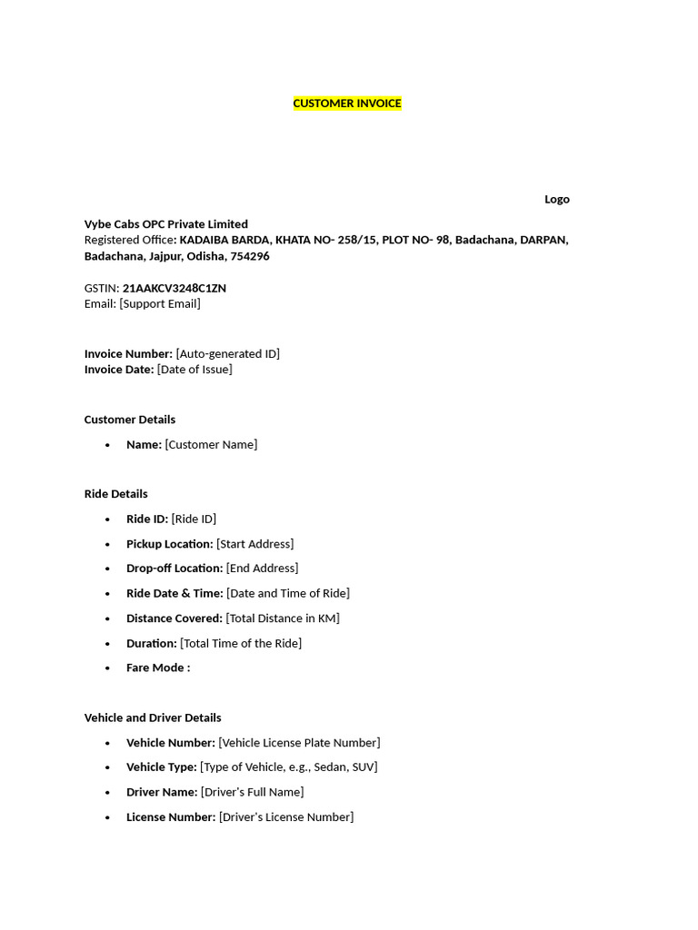 Invoice Format For Customer and Driver | PDF | Value Added Tax | Invoice
