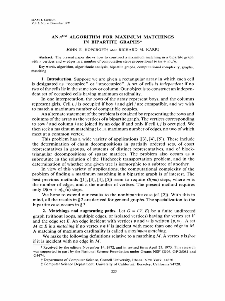 Hopcroft-Karp-bipartite-matching | PDF | Vertex (Graph Theory) | Matrix (Mathematics)