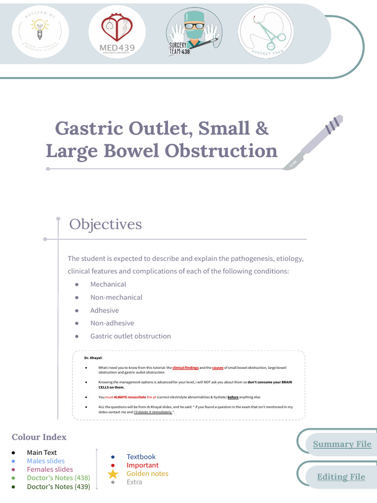 Gastric outlet, small and large bowel obstruction | PDF | Constipation ...