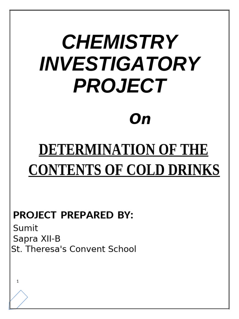 Determination of Contents of Cold Drink Class 12 Chemistry Project | PDF | Sucrose | Glucose