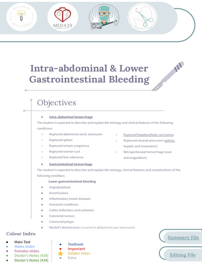 Intra-abdominal & GI Bleeding Overview | PDF | Hemorrhoid | Ulcerative Colitis