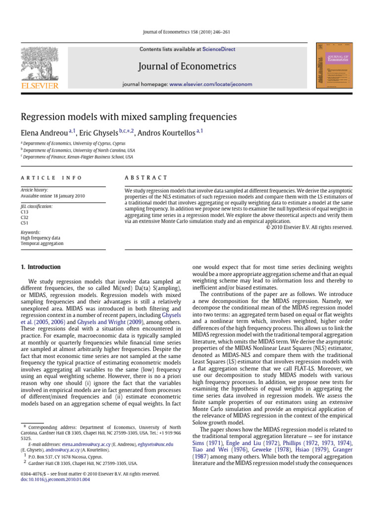 Regression Models With Mixed Sampling Frequencies | PDF | Regression Analysis | Ordinary Least ...