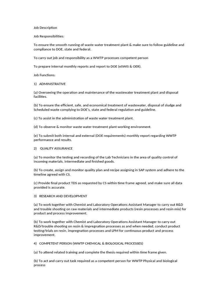 Job Description PROCESS EXEC | PDF